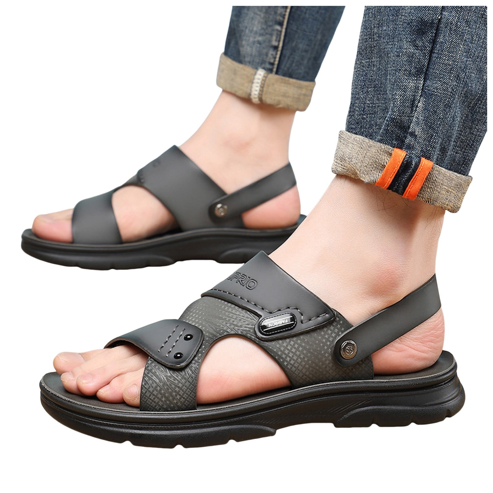 Mens Slip on Sandals 2025 Summer Beach Comfortable Leather Open Toe ...