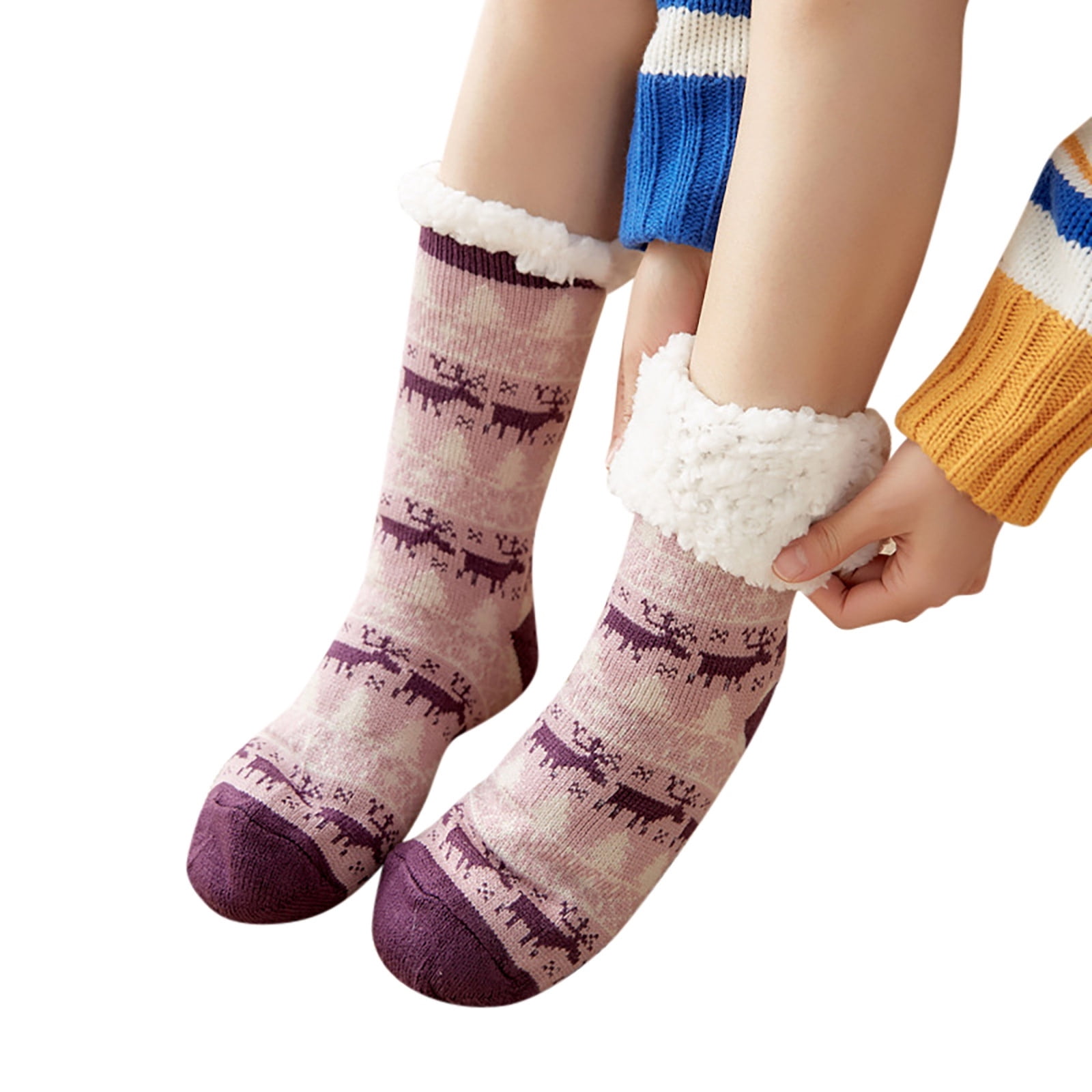 Mens Slipper Socks With Grips Women Christmas Graphic Non Floor Sock ...