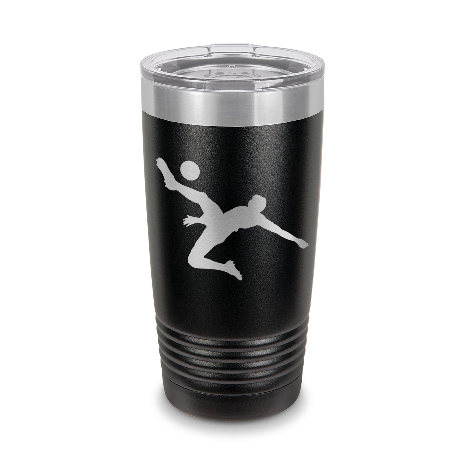 Mens Soccer Tumbler 20 oz - Laser Engraved w/ Clear Lid - Stainless ...
