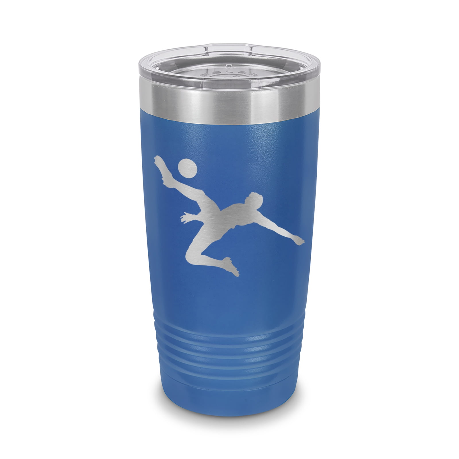 Mens Soccer Tumbler 20 oz - Laser Engraved w/ Clear Lid - Stainless ...