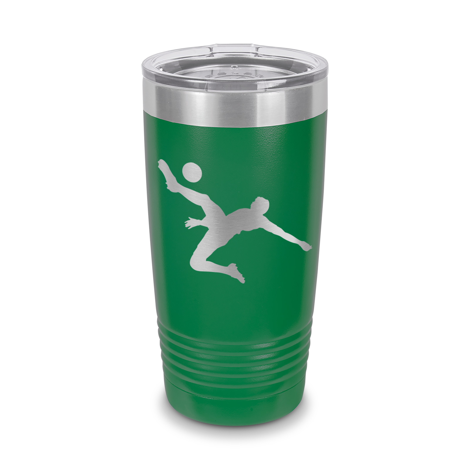 Mens Soccer Tumbler 20 oz - Laser Engraved w/ Clear Lid - Stainless ...