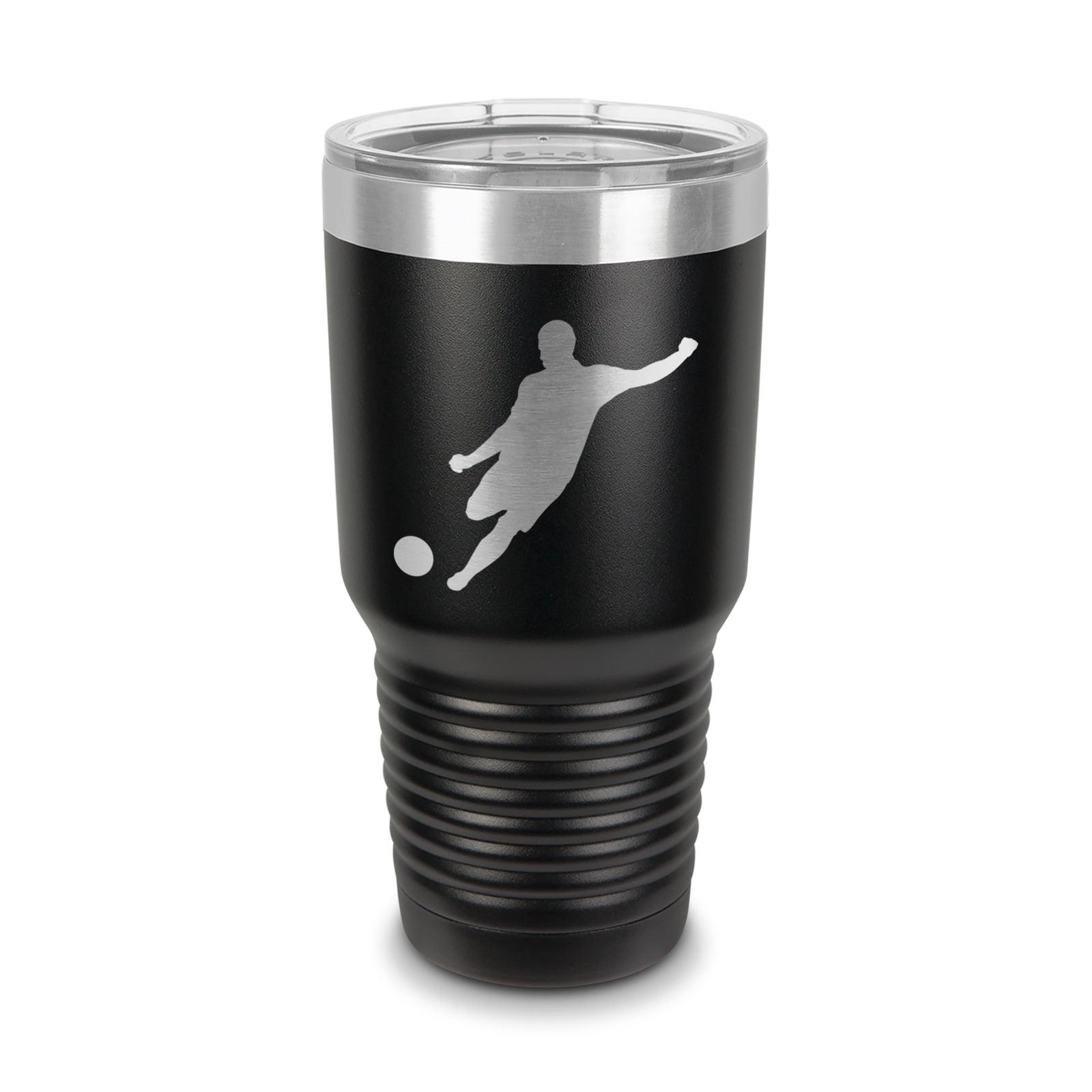 Mens Soccer Tumbler 30 oz - Laser Engraved w/ Clear Lid - Stainless ...