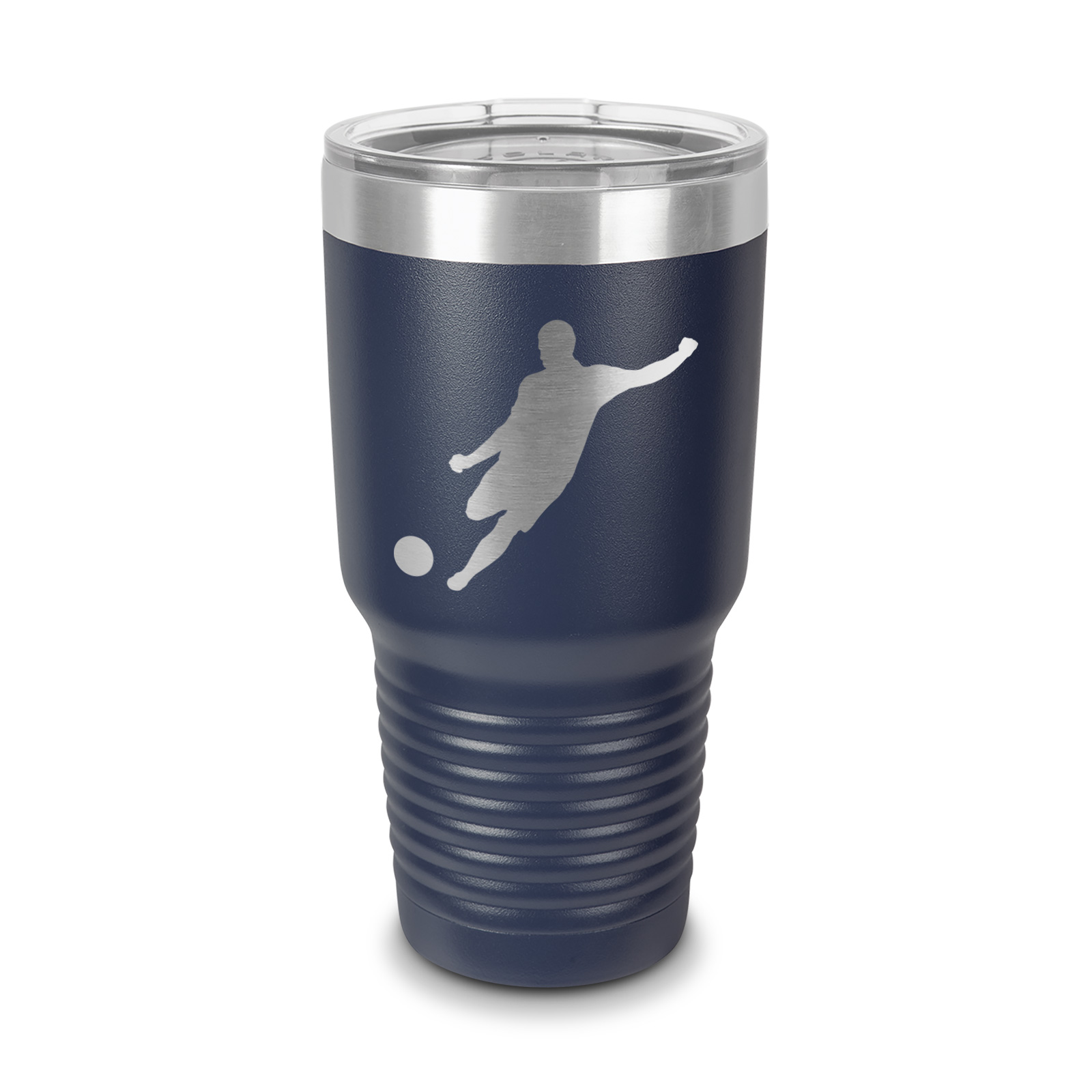 Mens Soccer Tumbler 30 oz - Laser Engraved w/ Clear Lid - Stainless ...