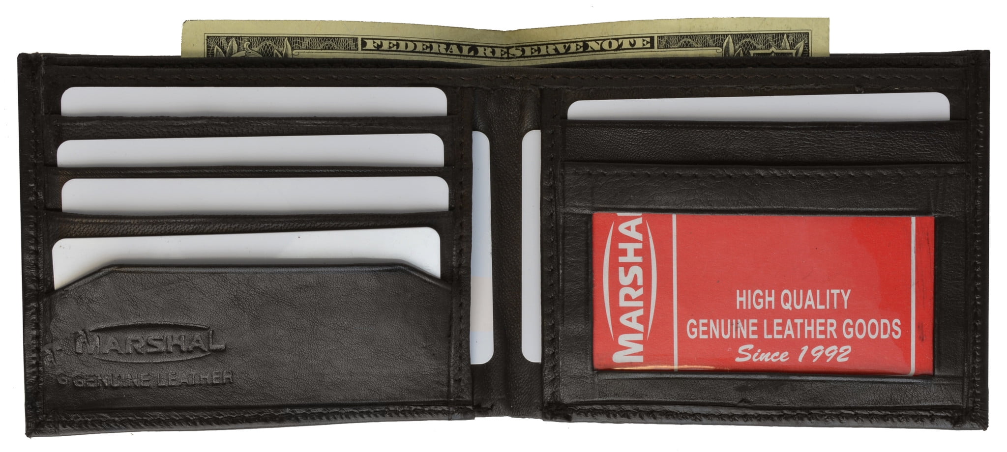 Marshal Brand Men's Soft Genuine Leather Bifold Wallet with ID Window ...