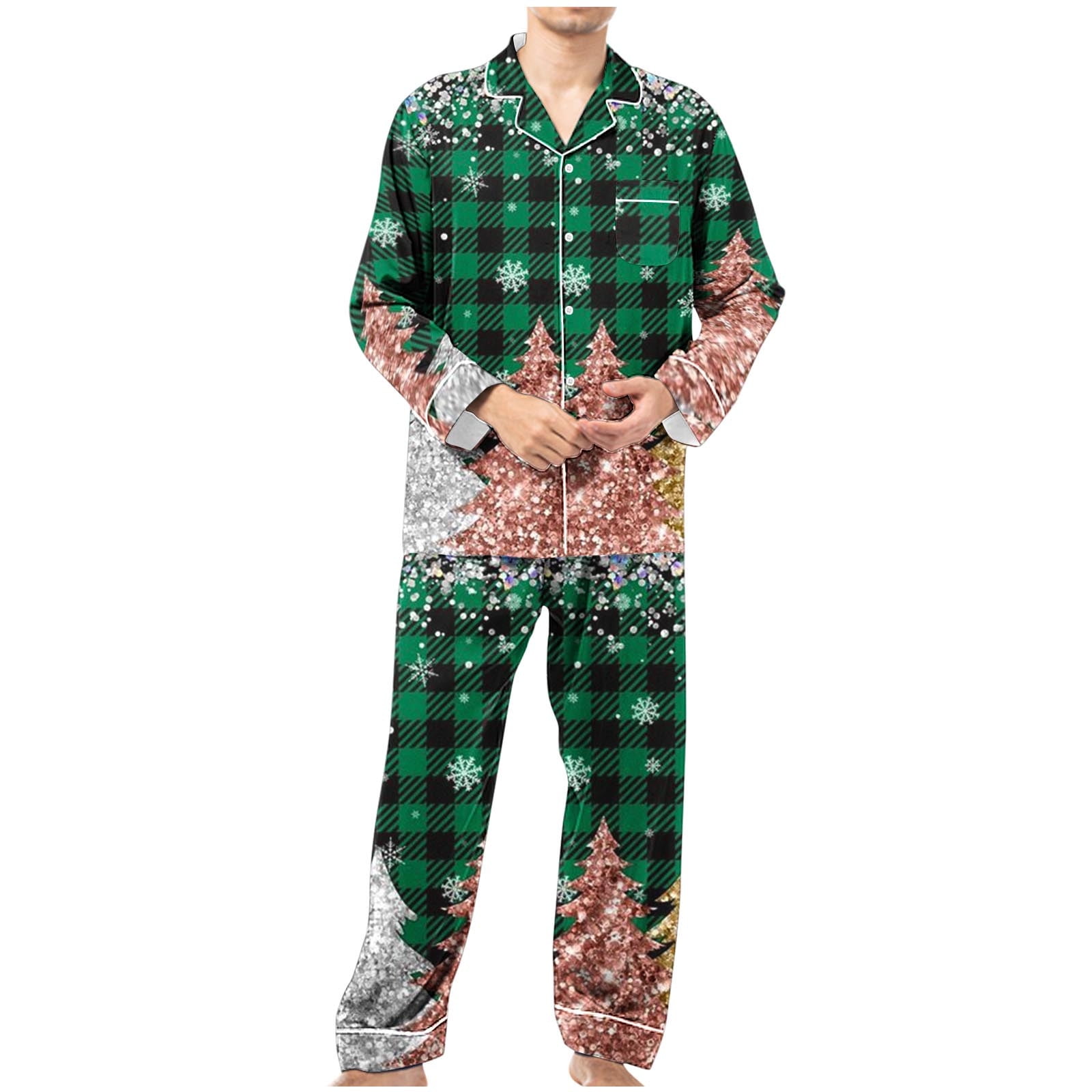 Mens Soft Pajama Set 2 Piece Christmas Pjs Long Sleeve Lounge Outfits ...