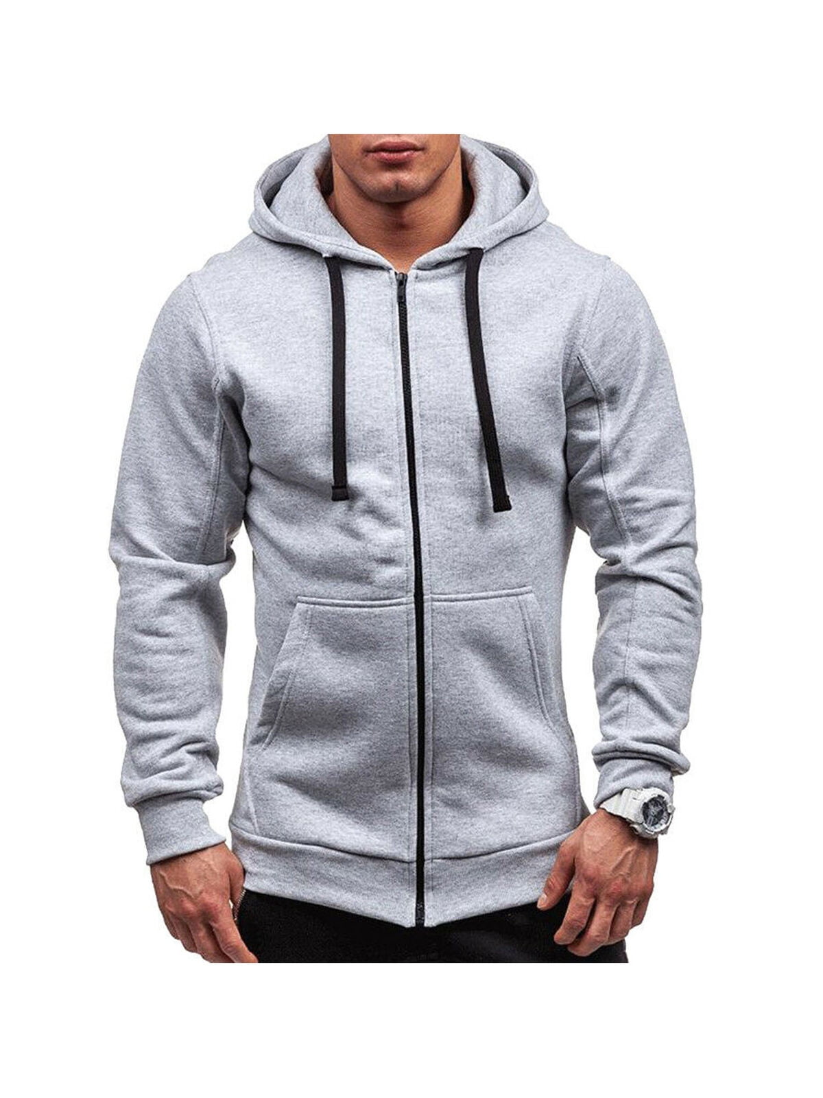 Mens Solid Zip Up Hoodie Classic Winter Hooded Sweatshirt Jacket Coat Top Tops - Walmart.com