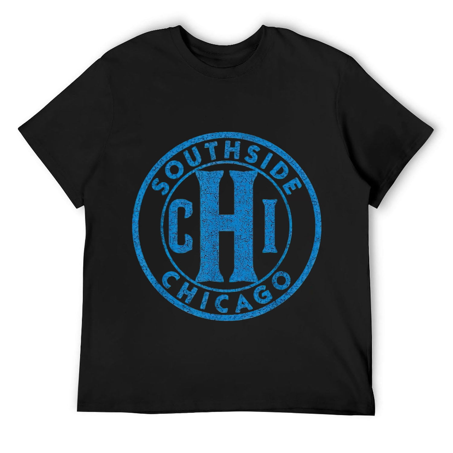 Mens Southside Chicago CHI Circle Sign Distressed Blue Print T-Shirt ...