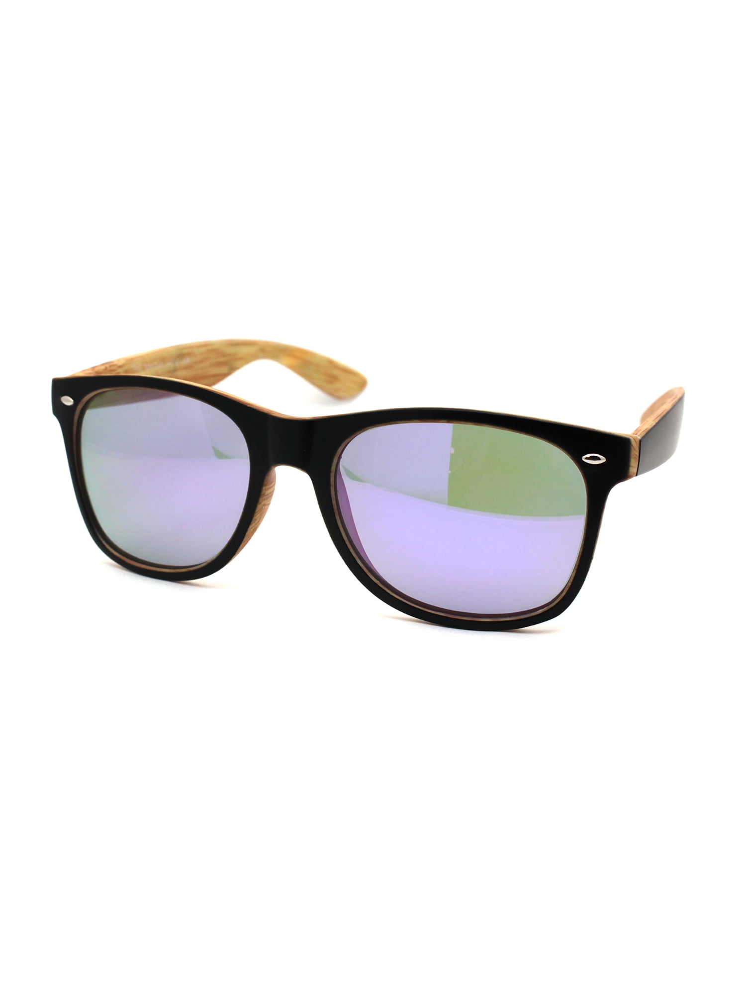 Mens Spectrum Color Mirror Hipster Horn Rim Woodgrain Sunglasses Black ...