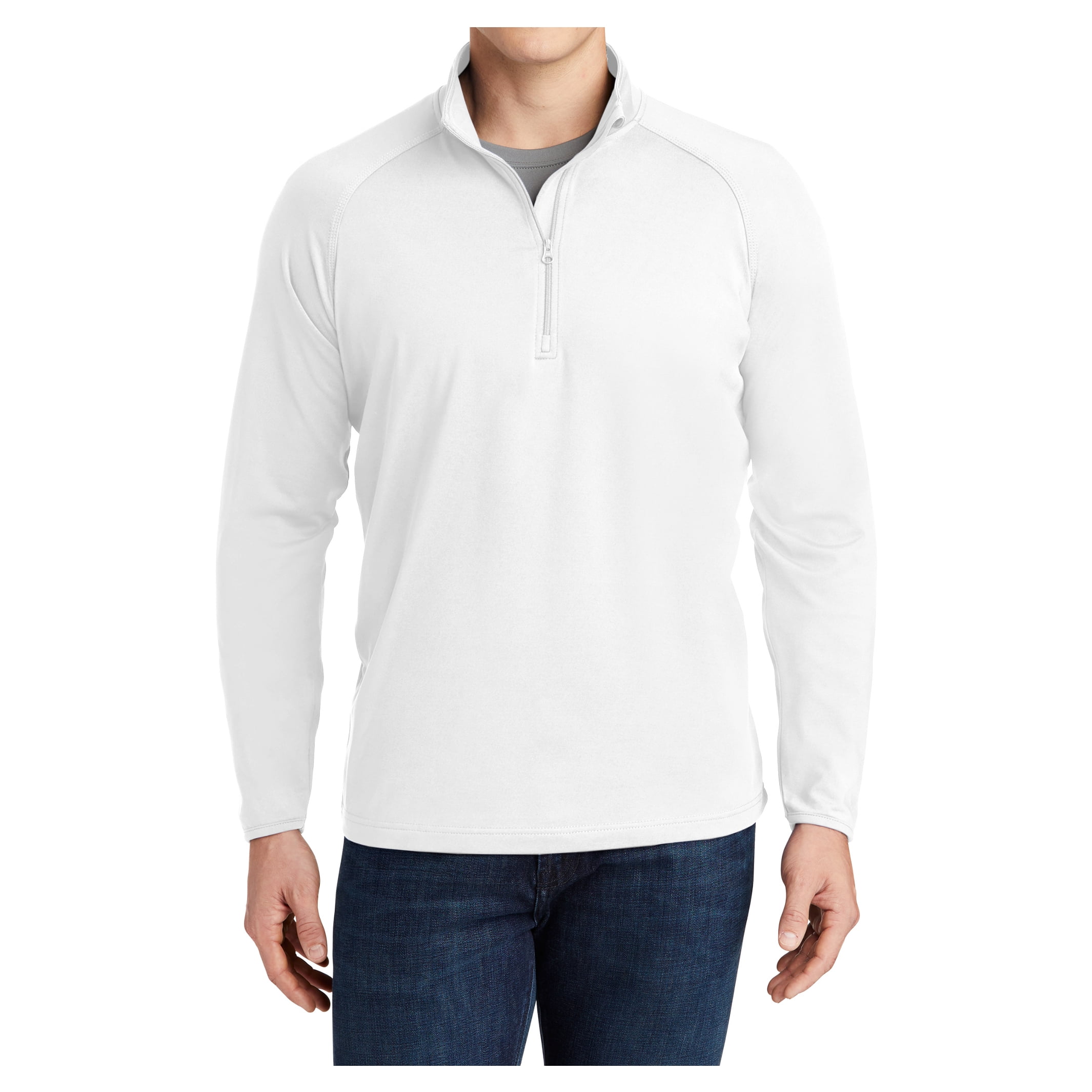 Mens Sport Wick Stretch 1/2 Zip Polyester/Spandex Pullover White XL ...