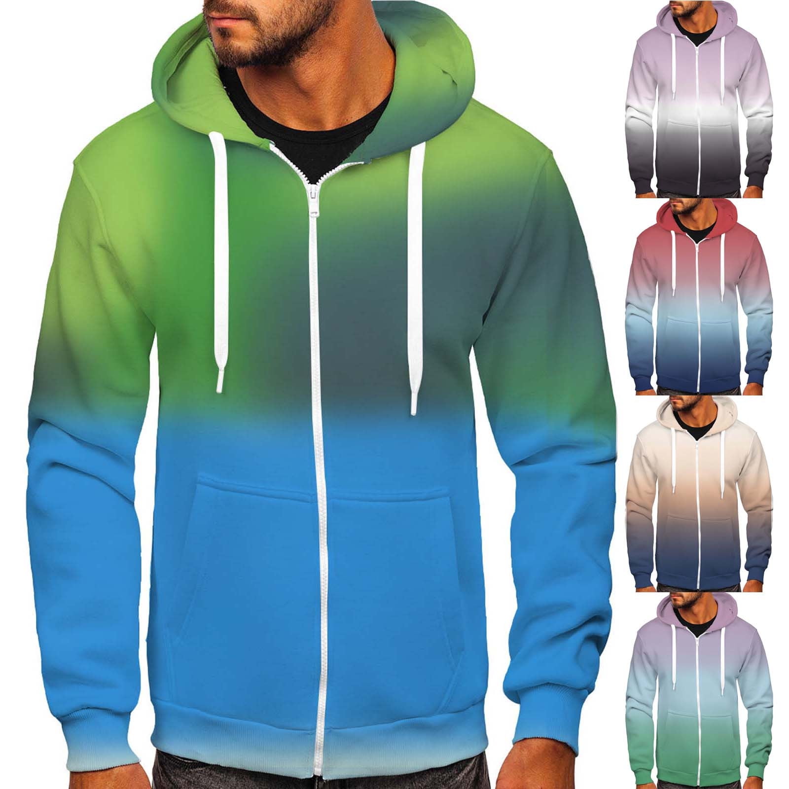 Mens Sports Fitness Sweatshirt Hooded Zipper Gradient Print Jacket ...