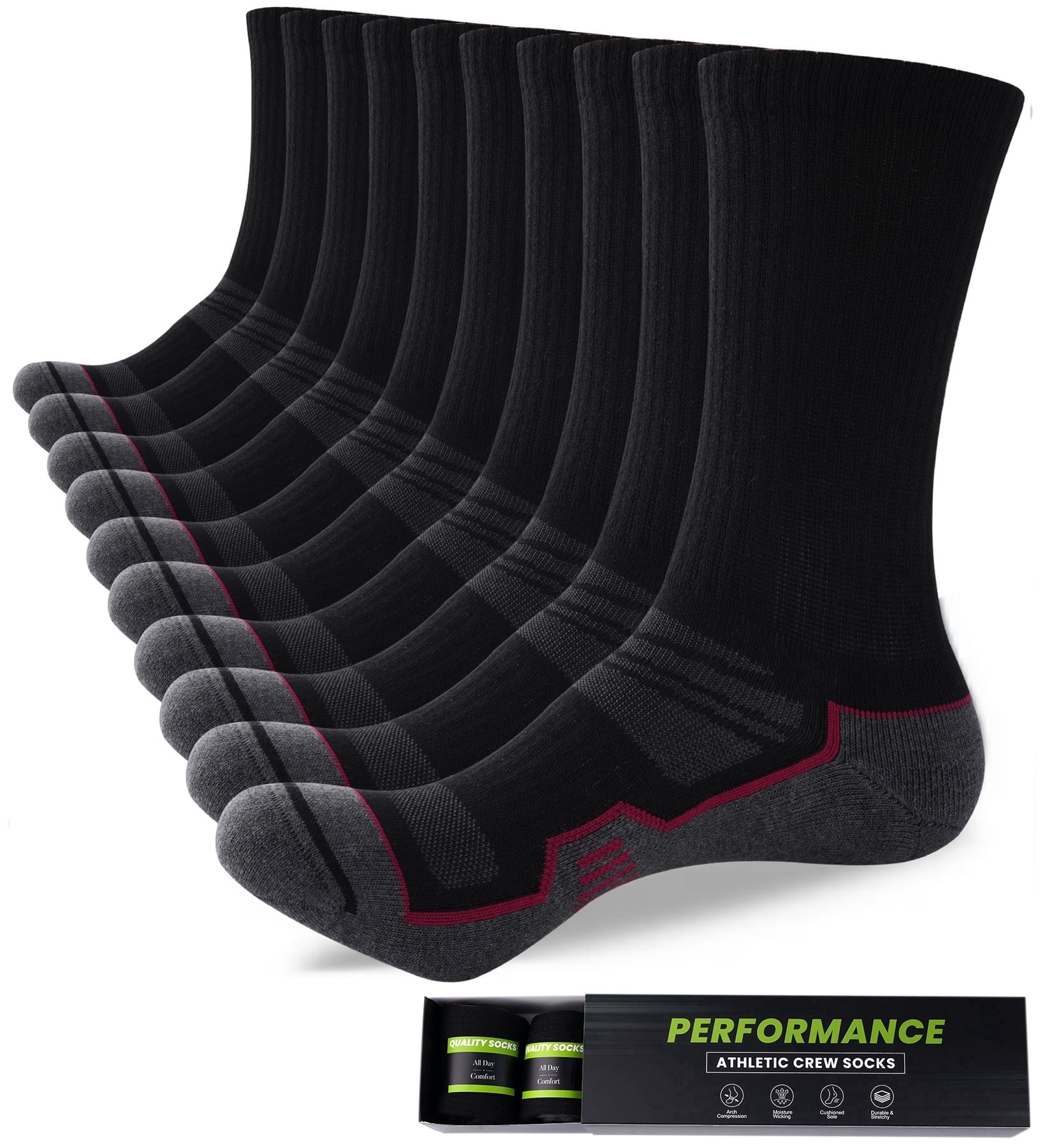 FREEYOKA Mens Sports Socks Man BLACK Cushioned Work Socks Breathable ...