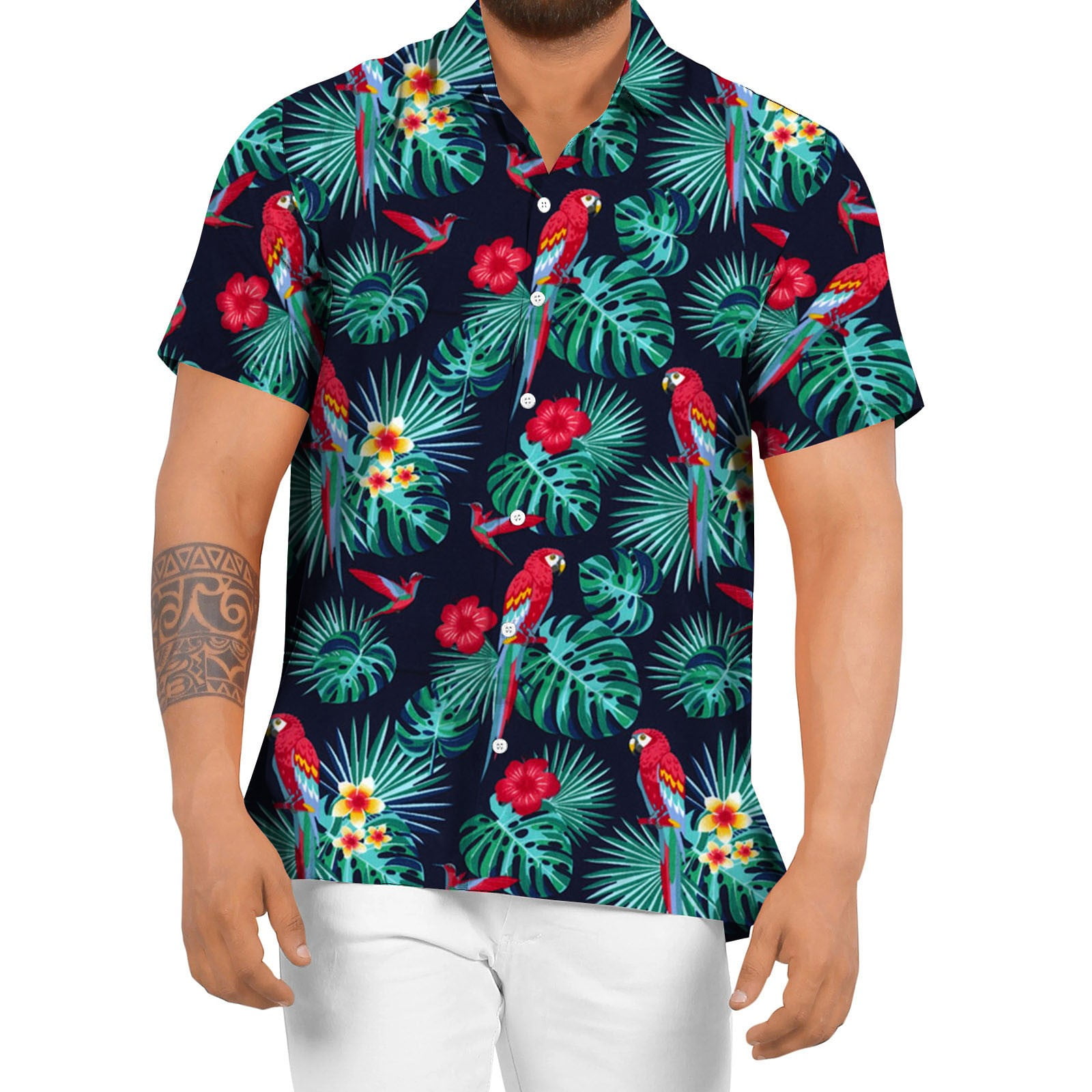 Gaqlive Mens Spring Summer Casual Floral Beach Tropical Casual Button