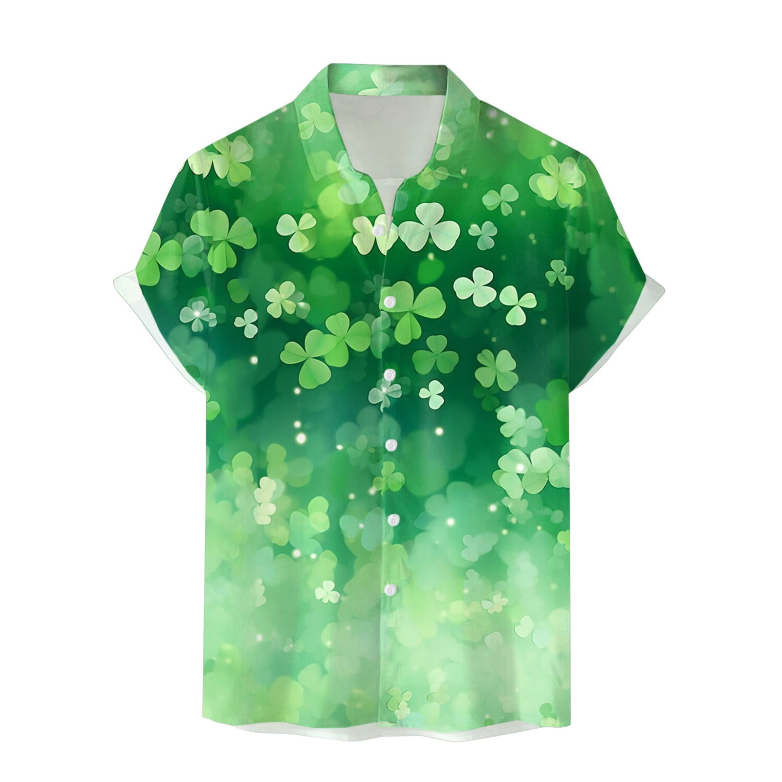 Mens St Patricks Day Shirts Short Sleeve Clover Button Down Shirt Green ...