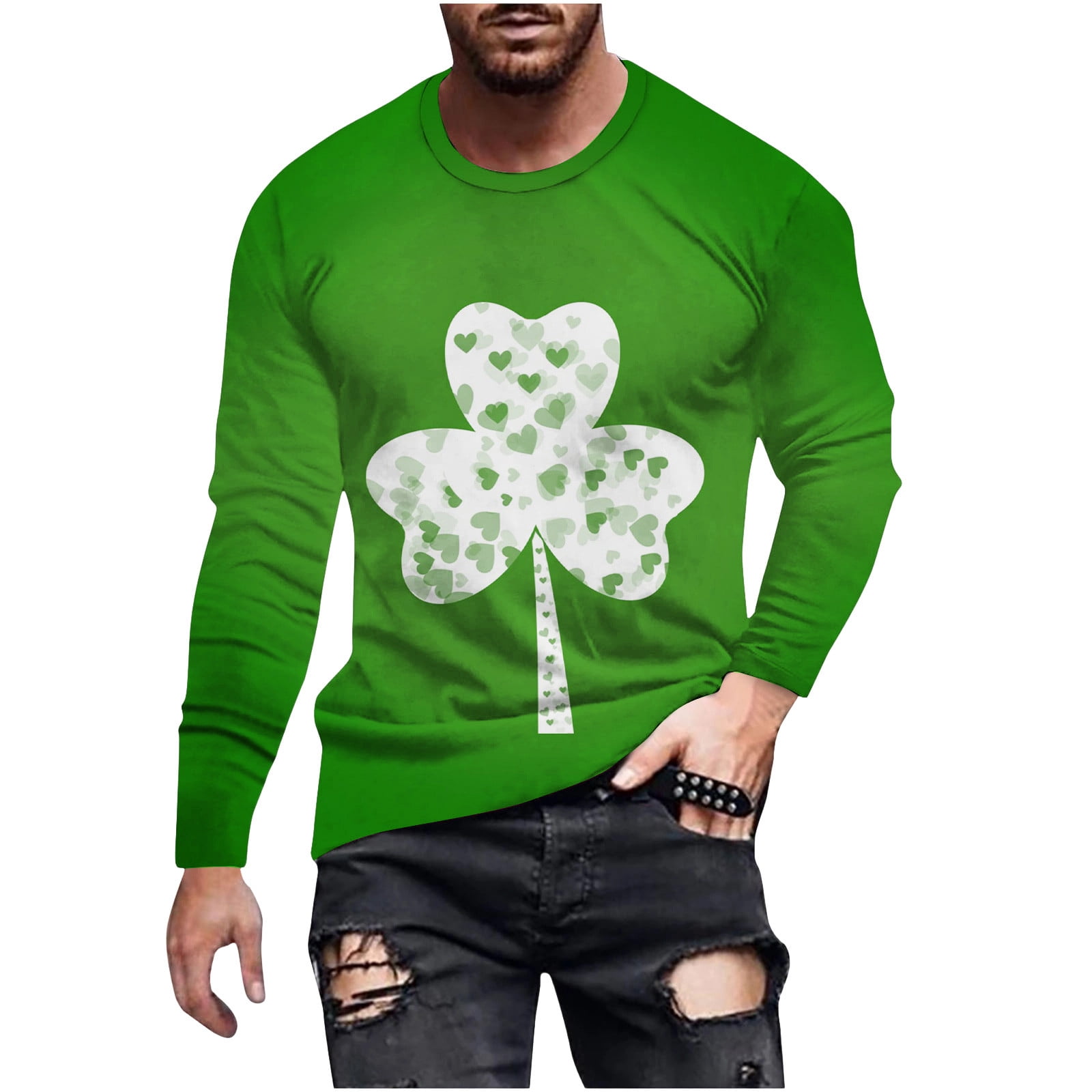 Mens St. Patricks Day T-Shirts Casual Big&tall Long Sleeve Crewneck ...