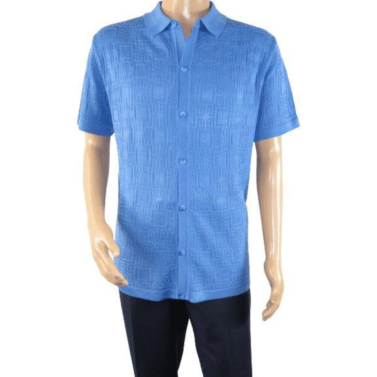 Mens Stacy Adams Italian Style Knit Woven Shirt Short Sleeves 3128 ...