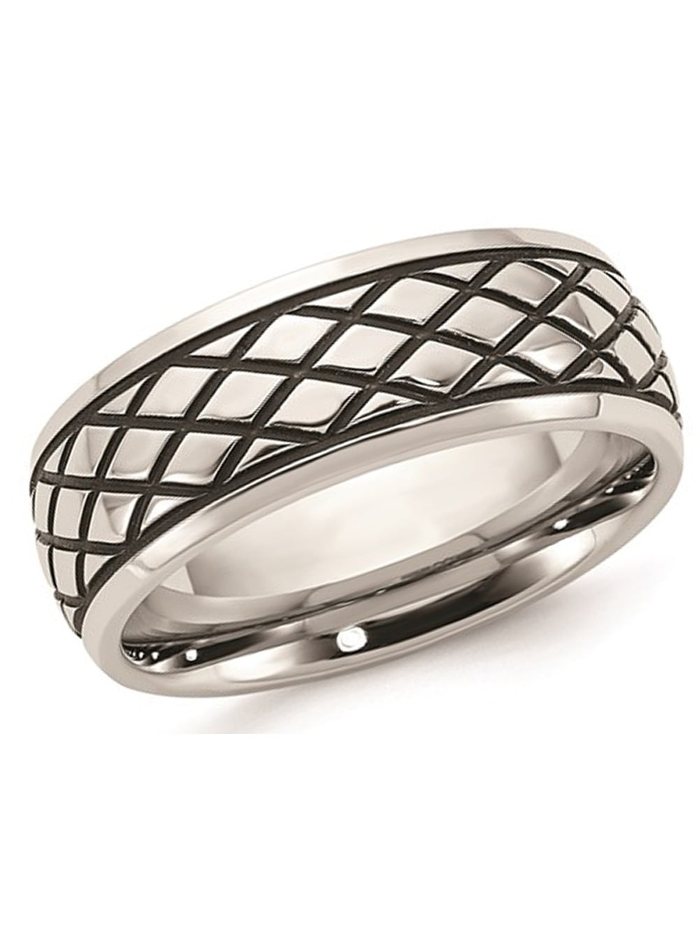 Mens Stainless Steel 8mm Polished Checkered Pattern Ring - Walmart.com