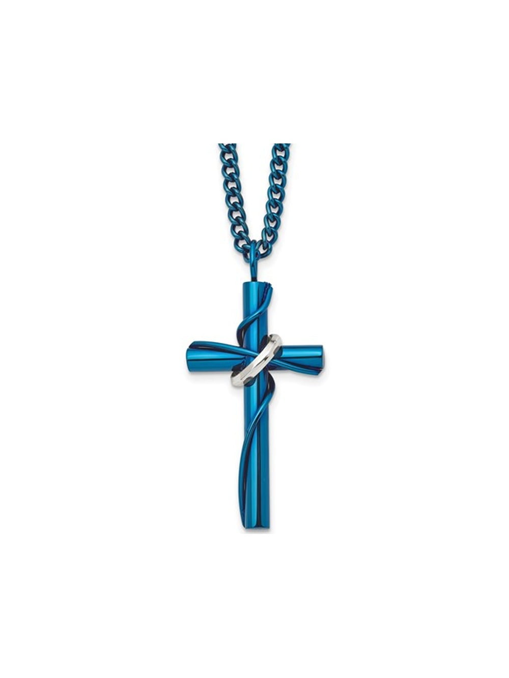 Gem & Harmony Mens Stainless Steel Blue Cross Necklace with Chain for ...