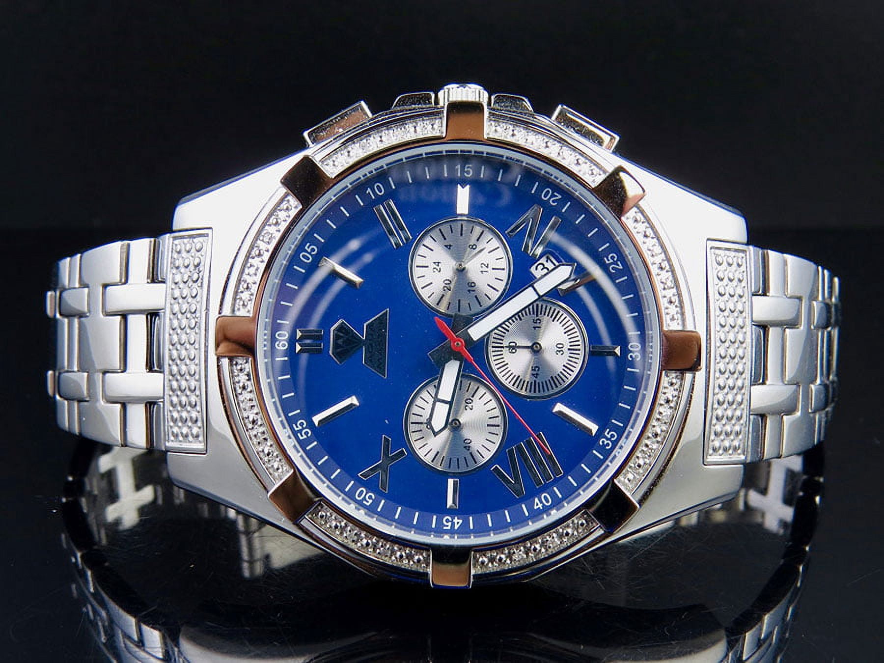 Mens Stainless Steel Blue Diamond Watch W#348 0.16 Ct - Walmart.com