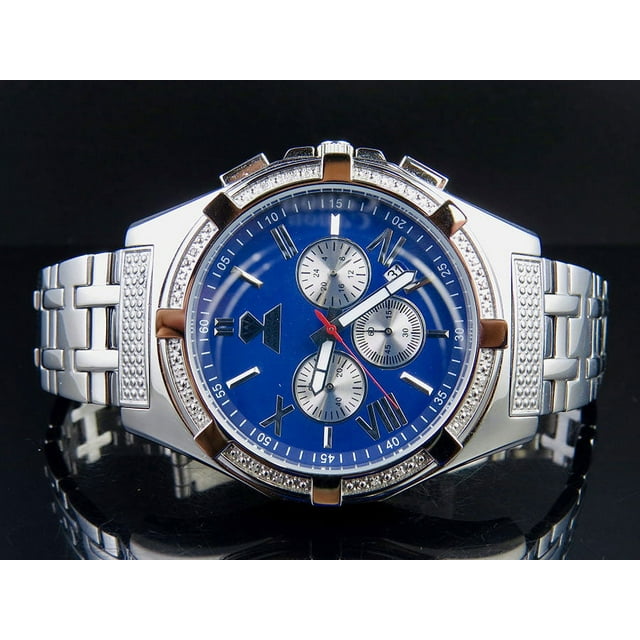 Mens Stainless Steel Blue Diamond Watch W#348 0.16 Ct - Walmart.com