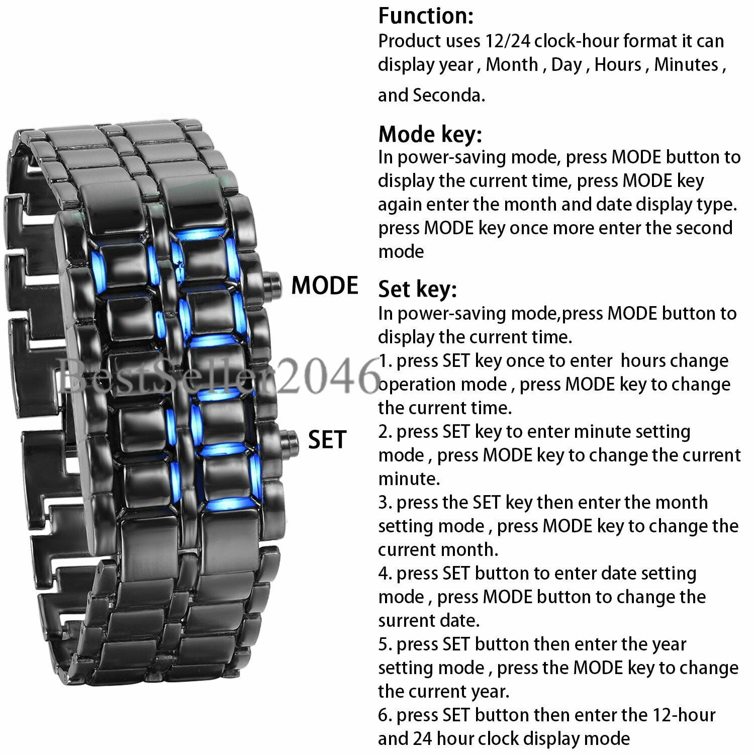 Mens Stainless Steel Lava Iron Samurai Bracelet LED Digital ...