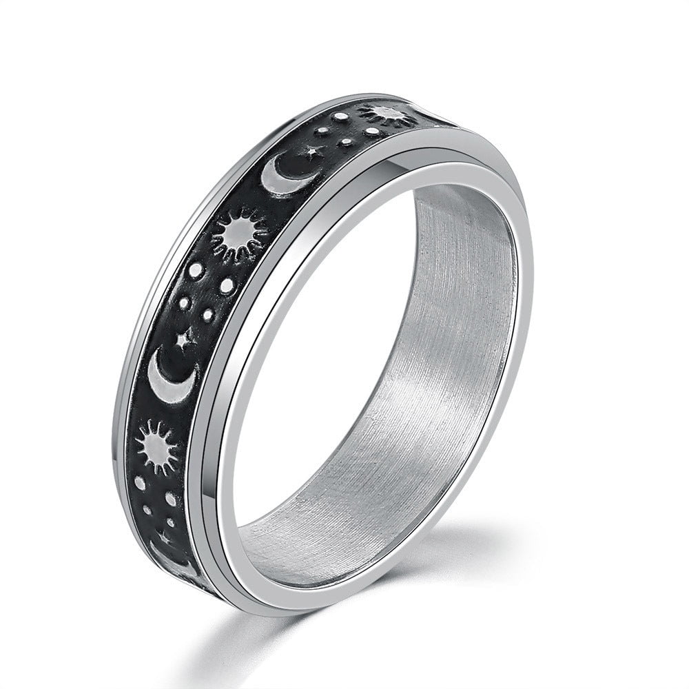 Mens Stainless Steel Rotating Ring, Double Spinner Band Ring, Floral ...