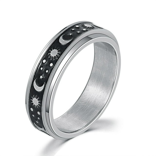 Mens Stainless Steel Rotating Ring, Double Spinner Band Ring, Floral ...