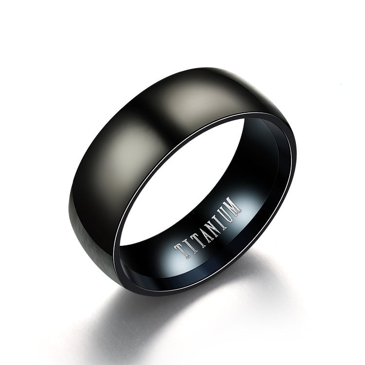 Mens Stainless Steel U-Shape Ring, 8mm Wide Black Band, Simple Style ...