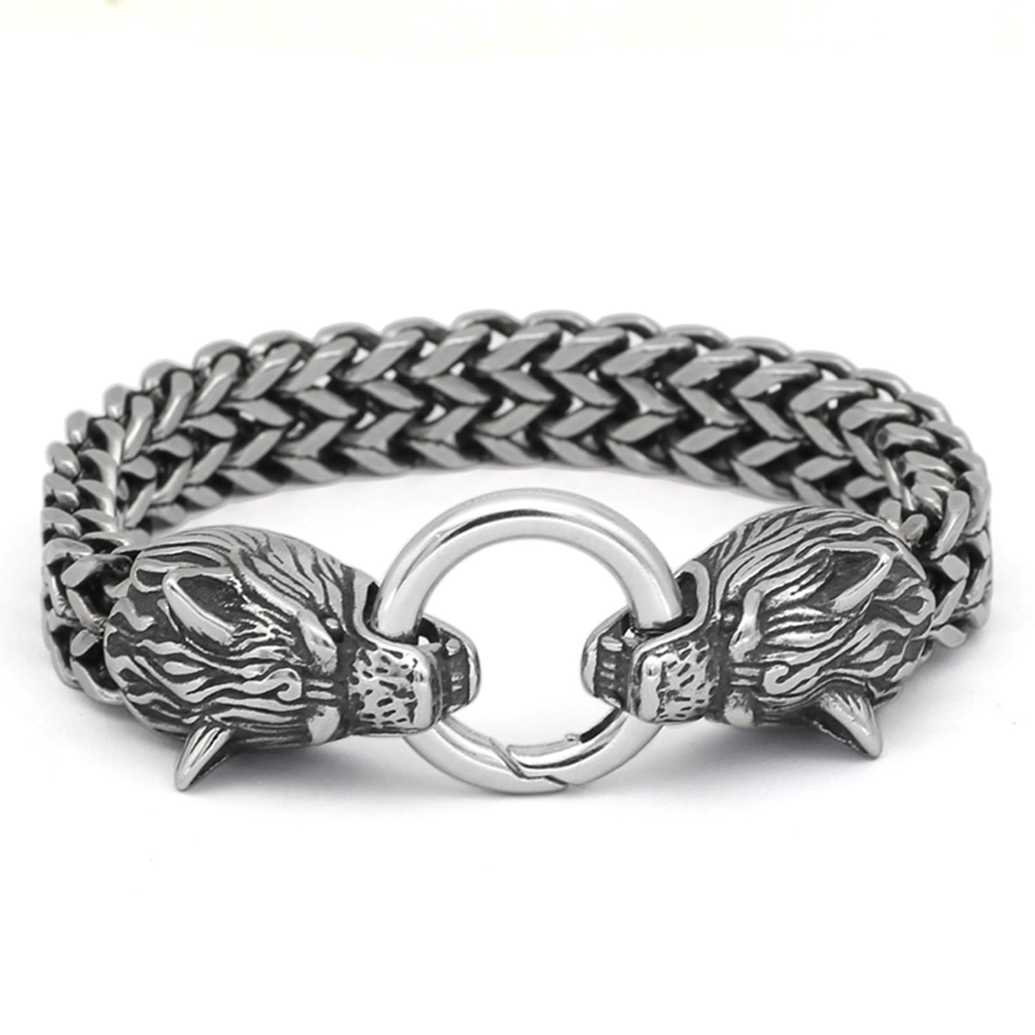 Mens Stainless Steel Wolf Head Franco Link Curb Chain Bracelet with ...