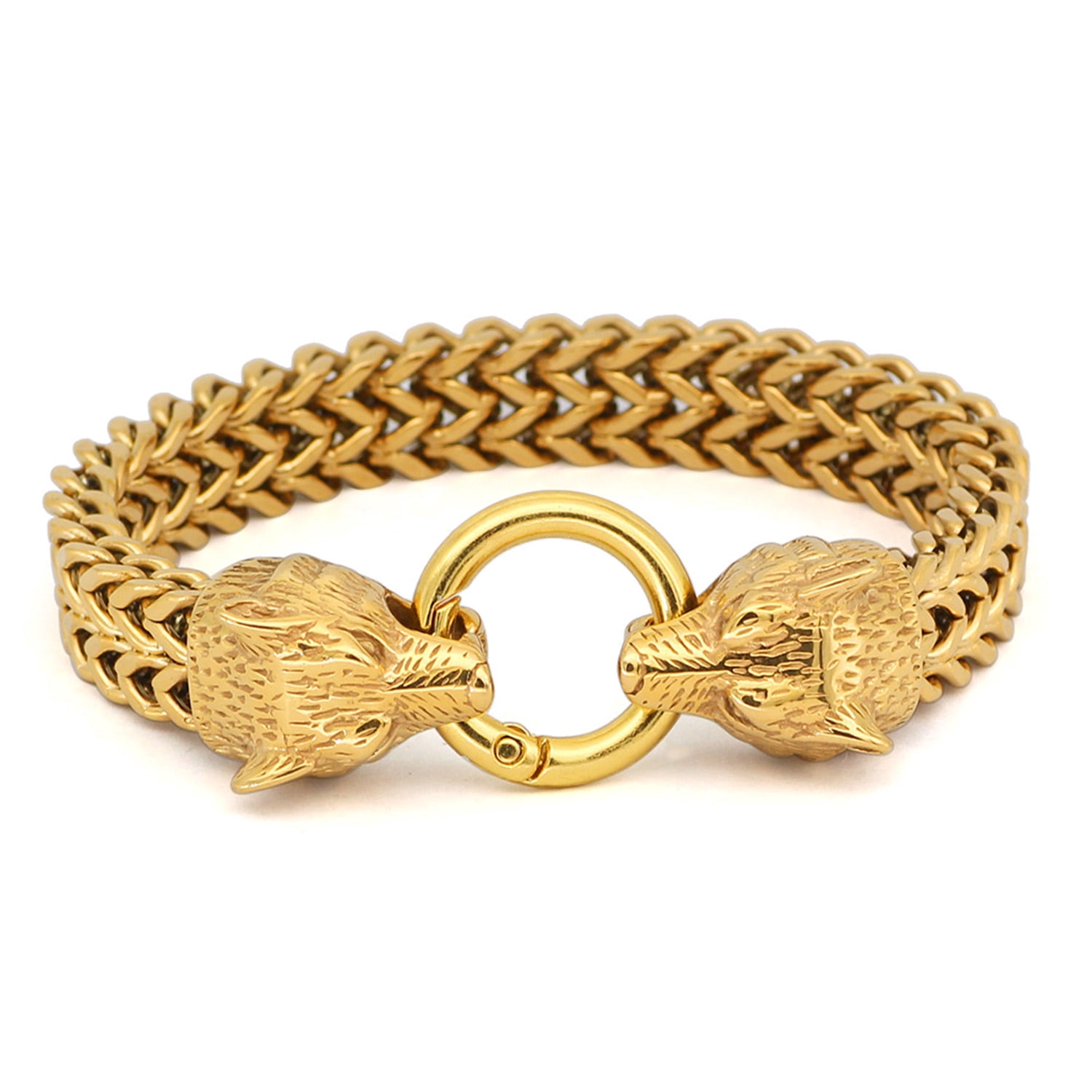 Mens Stainless Steel Wolf Head Franco Link Curb Chain Bracelet with ...