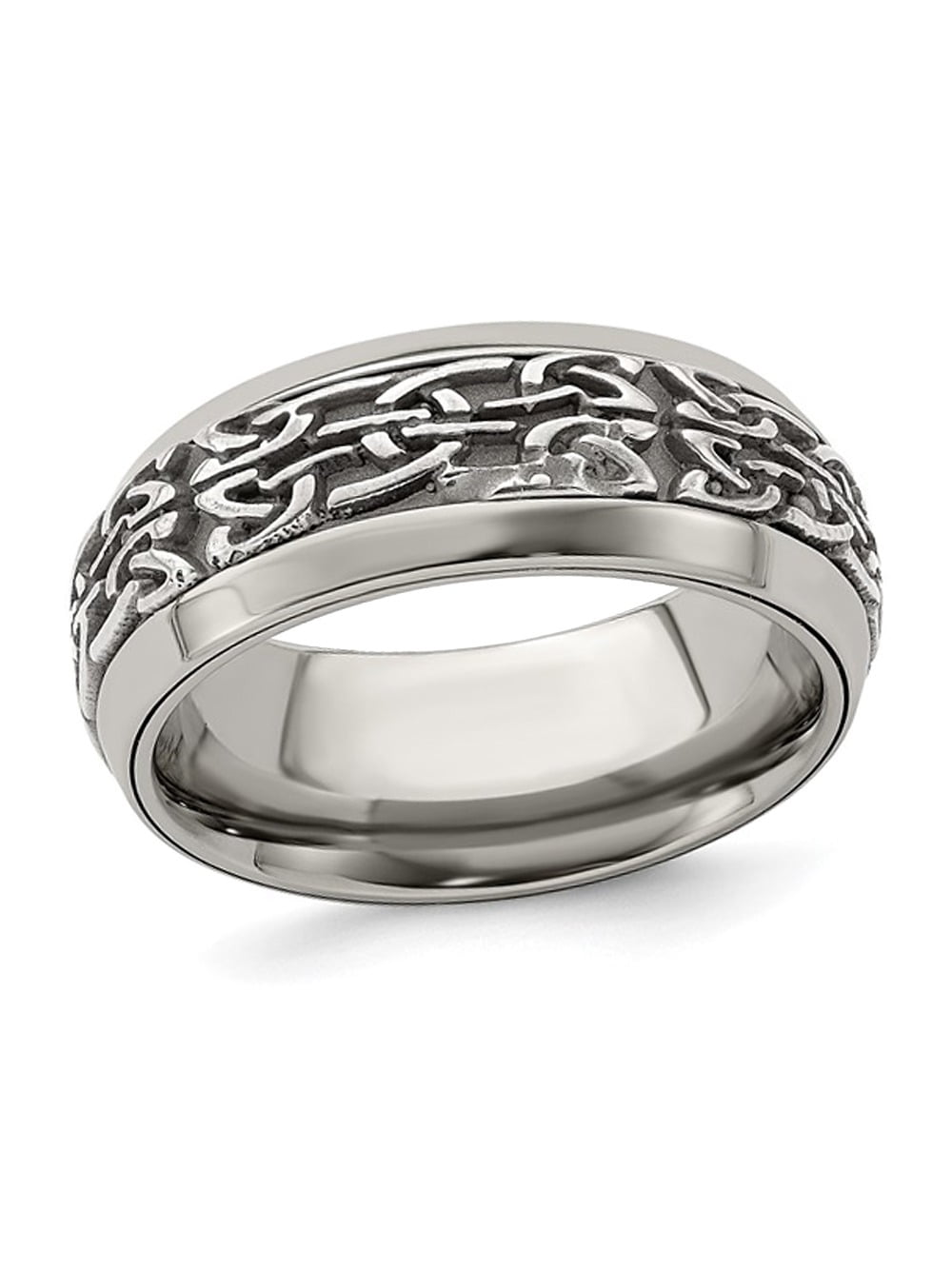 Mens Stainless Steel and Titanium 9mm Pattern Band Ring - Walmart.com