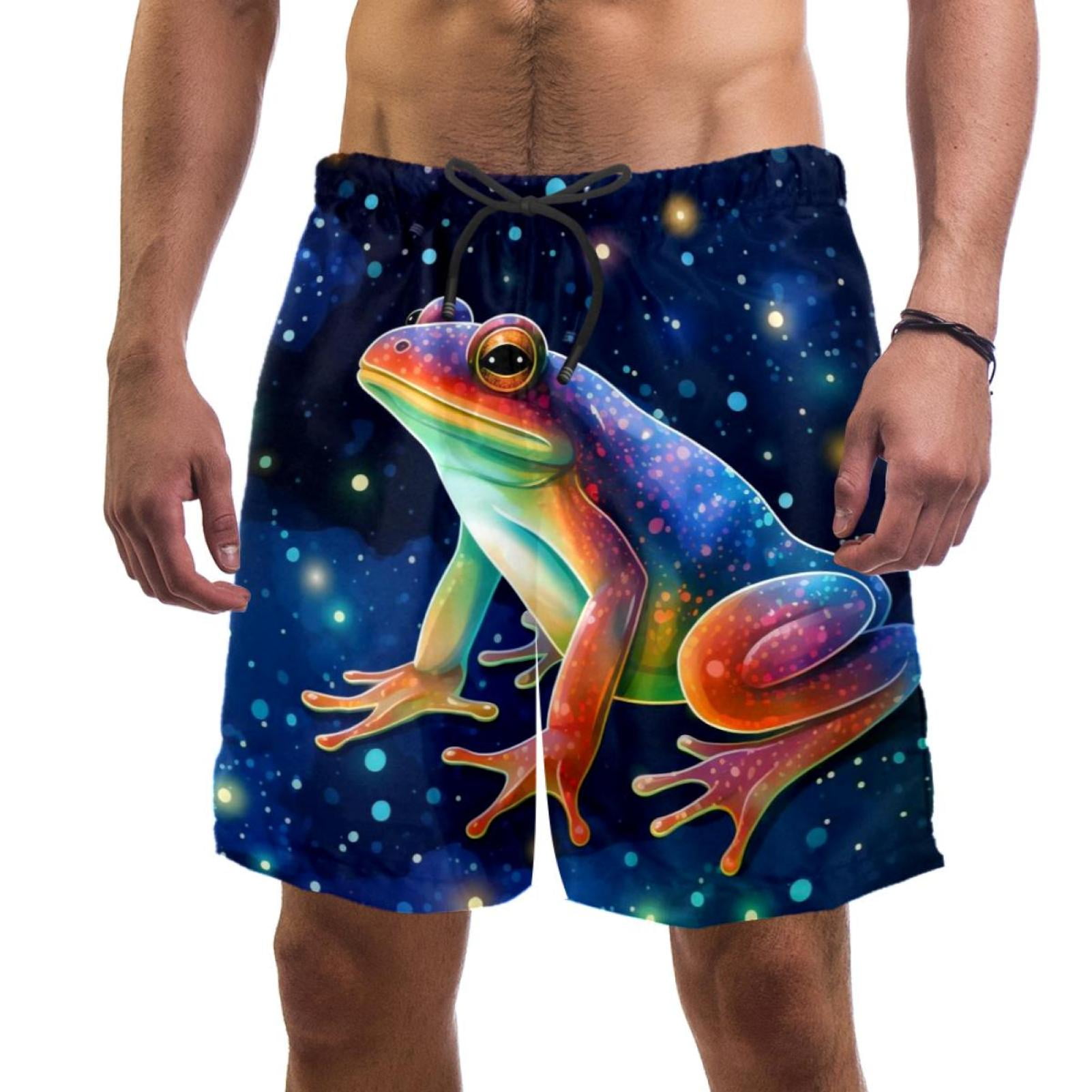Mens Starry Sky Frog Swim Trunks Short Quick Dry Swimming Beach Shorts