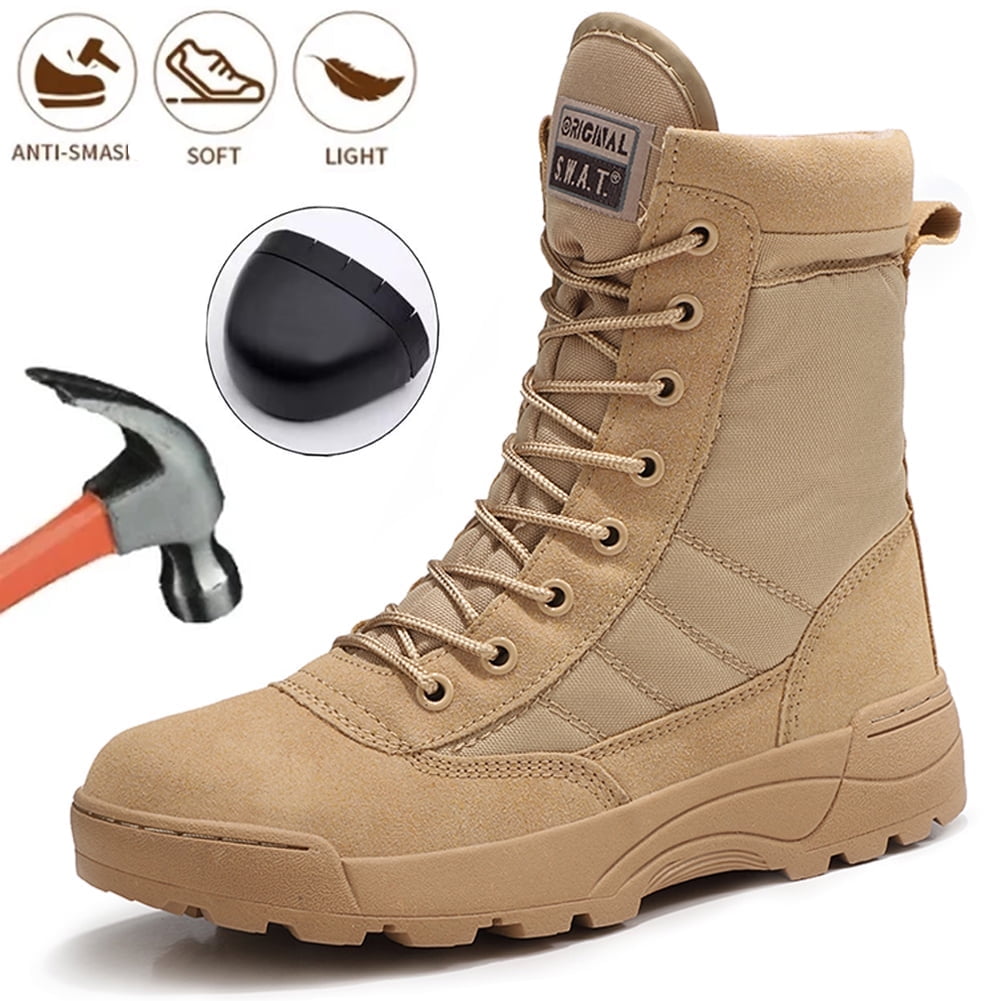 Mens Steel Toe Boots Side Zipper Leather Motorcycle Riding Boots Safety ...