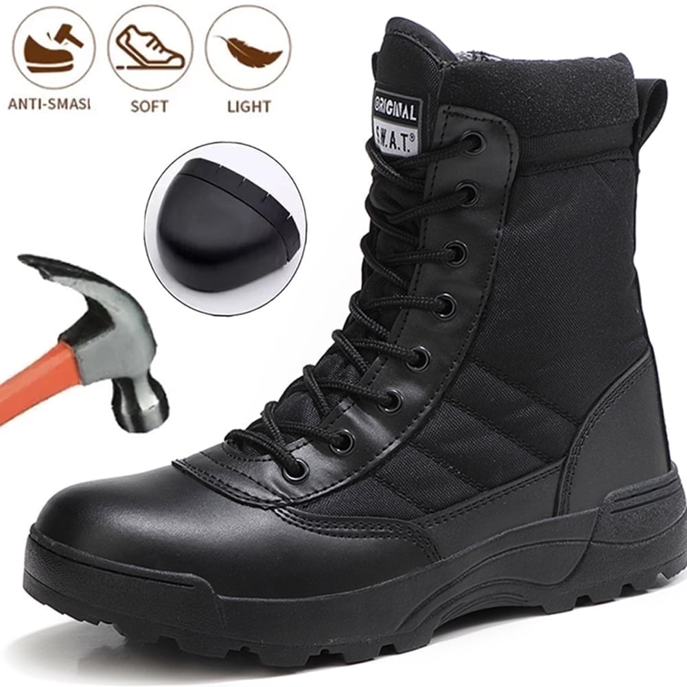 Dumajo Men's Steel Toe Leather Motorcycle Boots with Side Zipper Safety ...