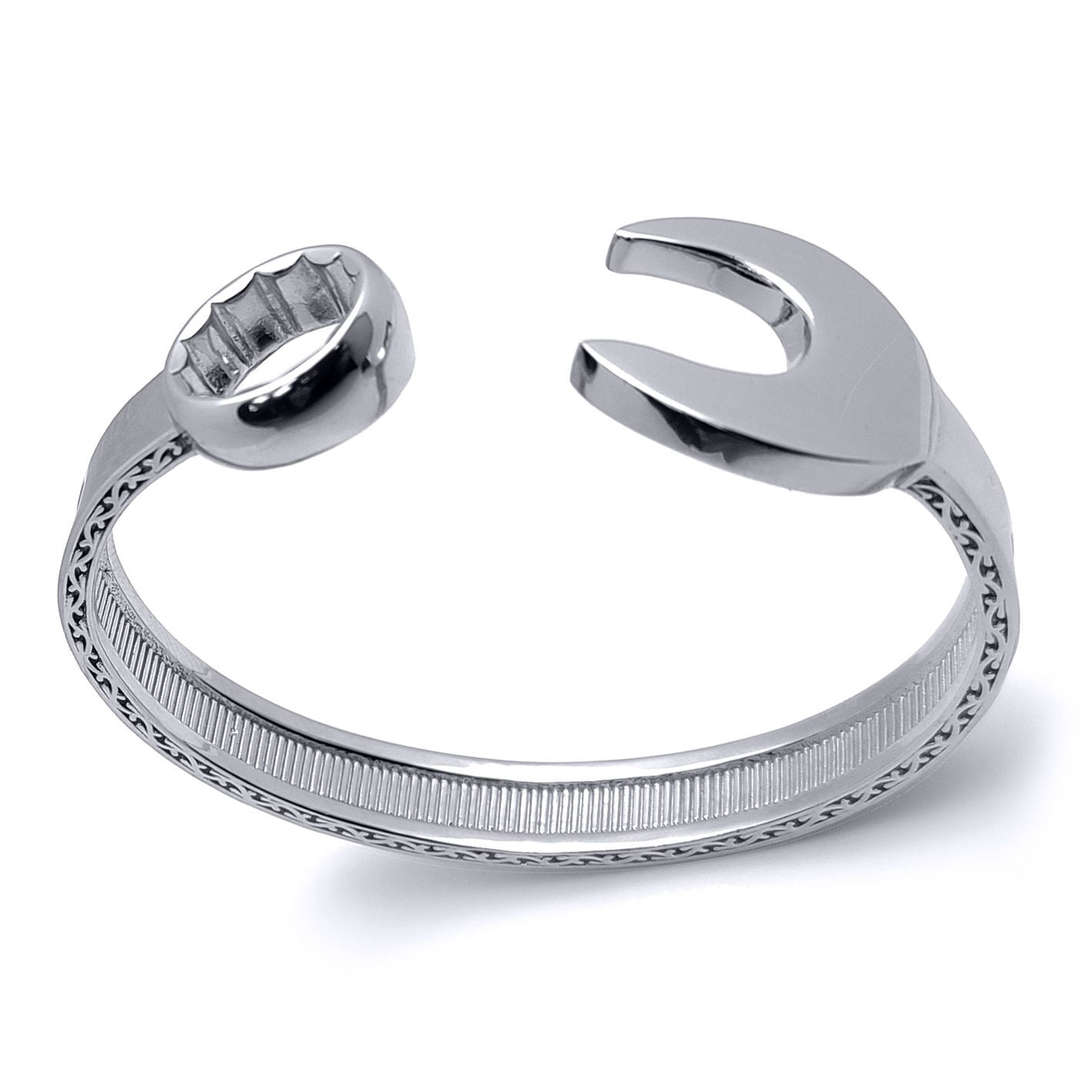 Mens Sterling Silver Jewelco London Heavy Casted Carved Spanner Bangle ...