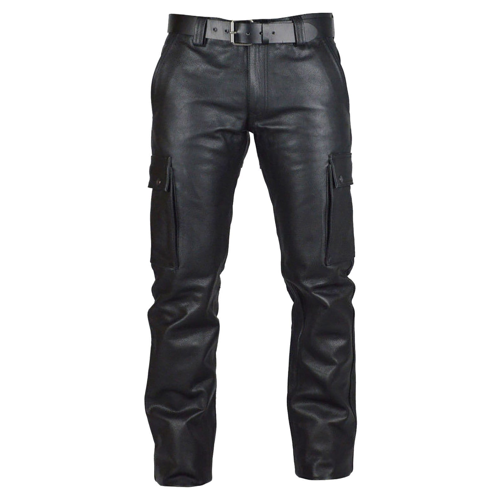 Mens Stretch Leather Pants Retro Goth Slim Fit Long Pu Leather Trousers ...