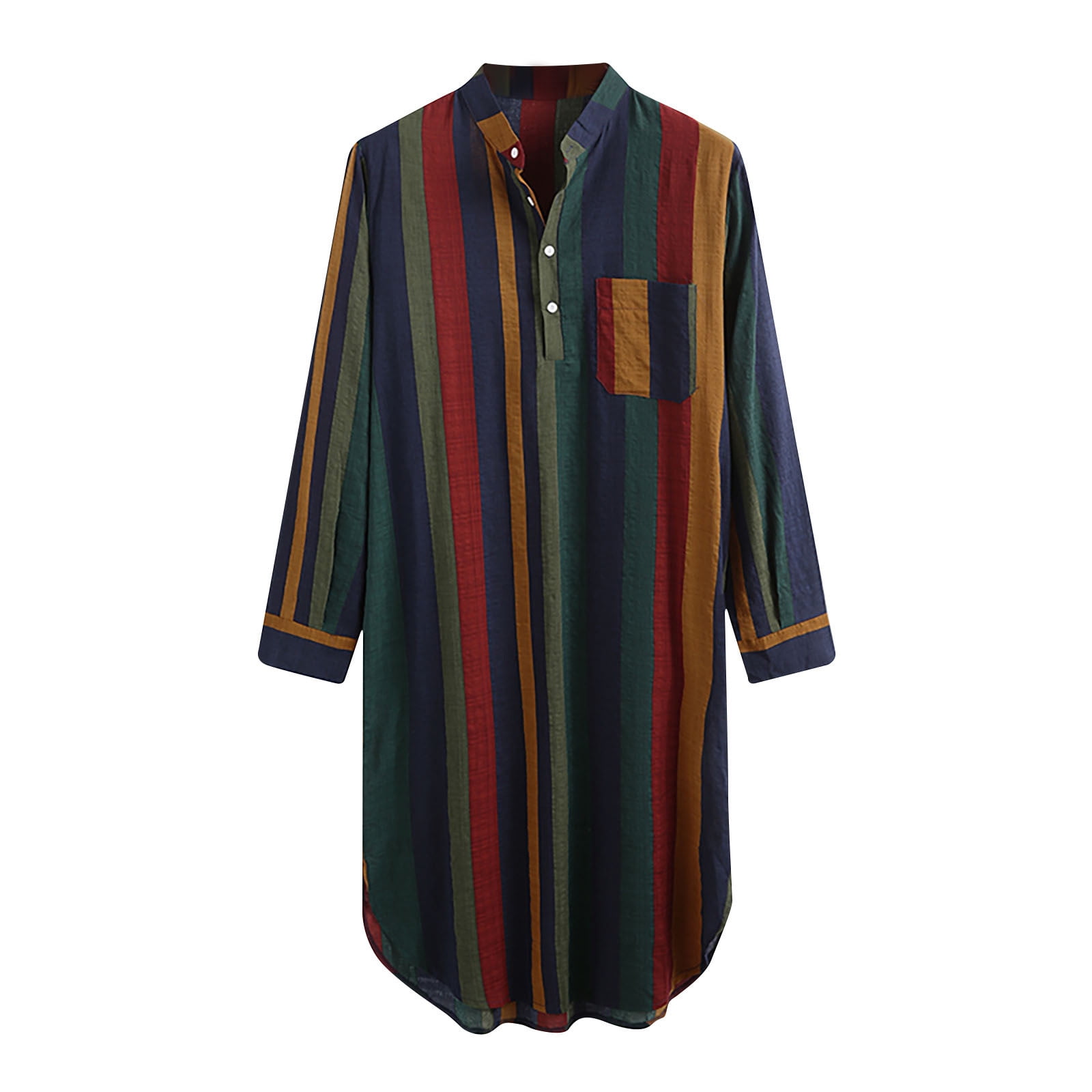 Mens Striped Kaftan Button Down Islamic Thobe Arabic Robes V Neck ...