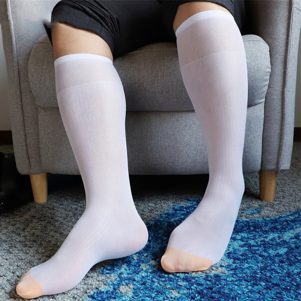 Mens Striped Socks Dress Socks Long Nylon Sexy Sheer Silky Stockings ...