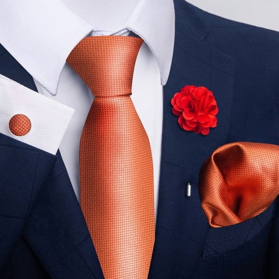 Mens Striped Tie and Pocket Square Cufflinks Boutonniere Set Formal ...
