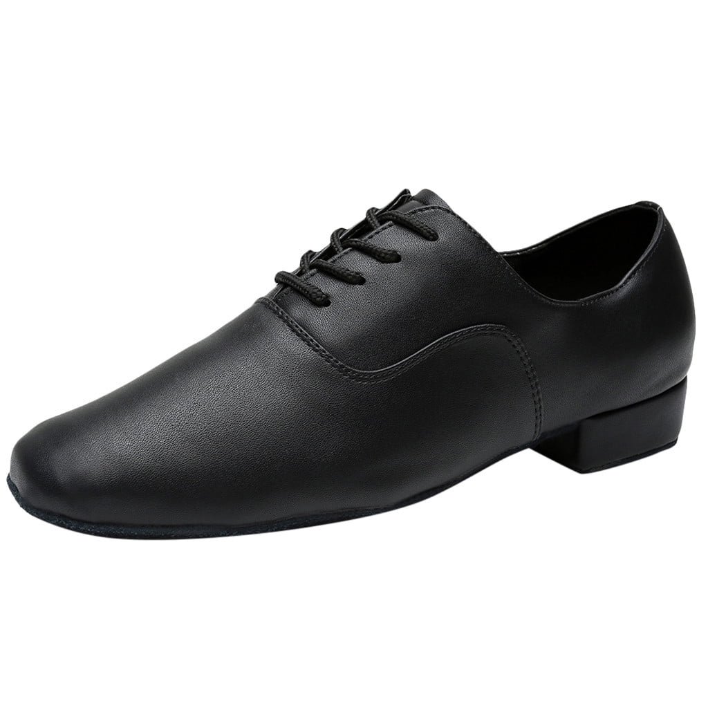 Mens Stylish Round Toe Flats Black Leather Ballroom Morden Latin Jazz ...