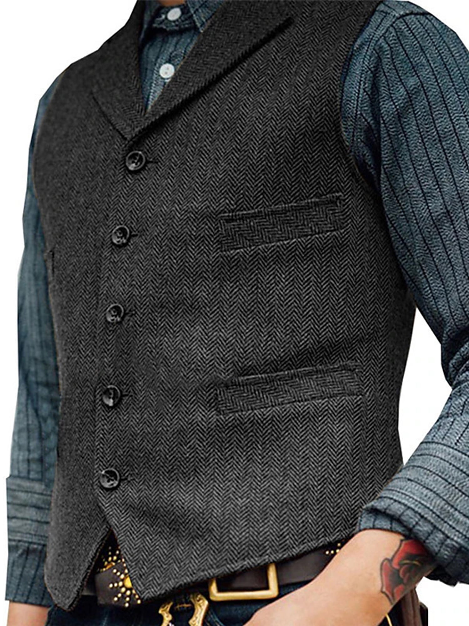 Mens Suit Vest Casual Waistcoat Western Formal Dress Vest Bartender ...