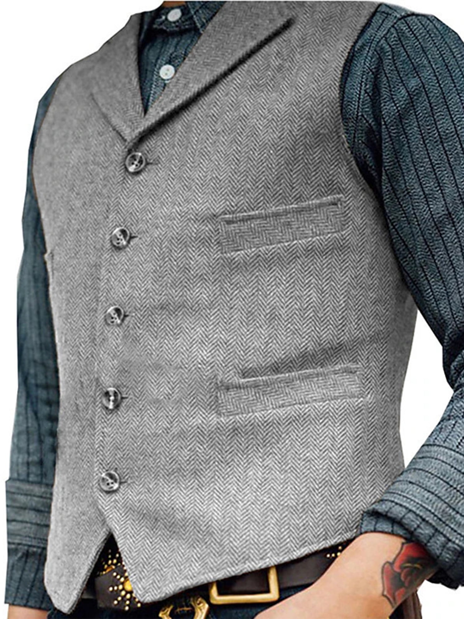 Mens Suit Vest Casual Waistcoat Western Formal Dress Vest Bartender ...