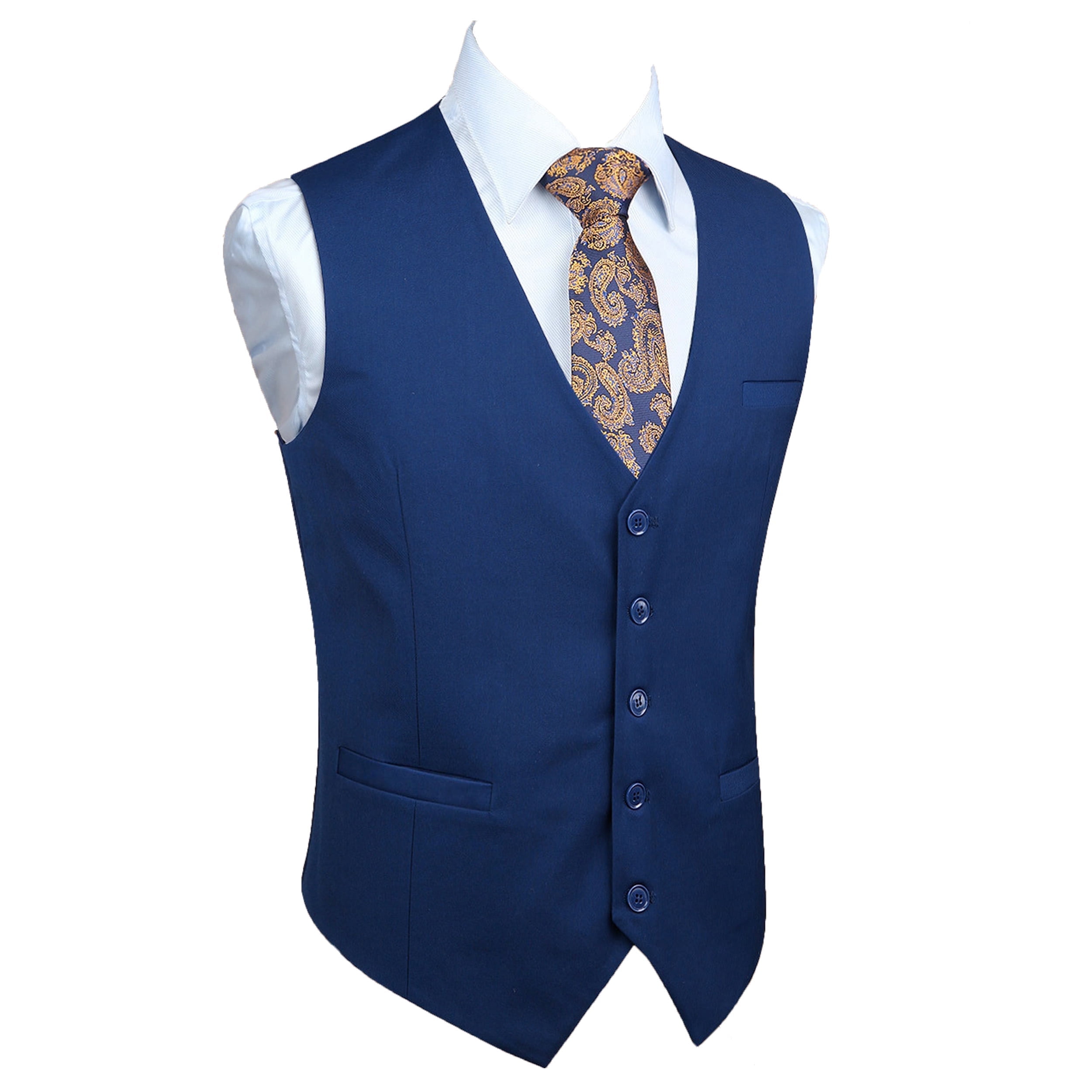 Mens Suit Vest Navy Blue Business Formal Dress with 3 Pockets Wedding ...