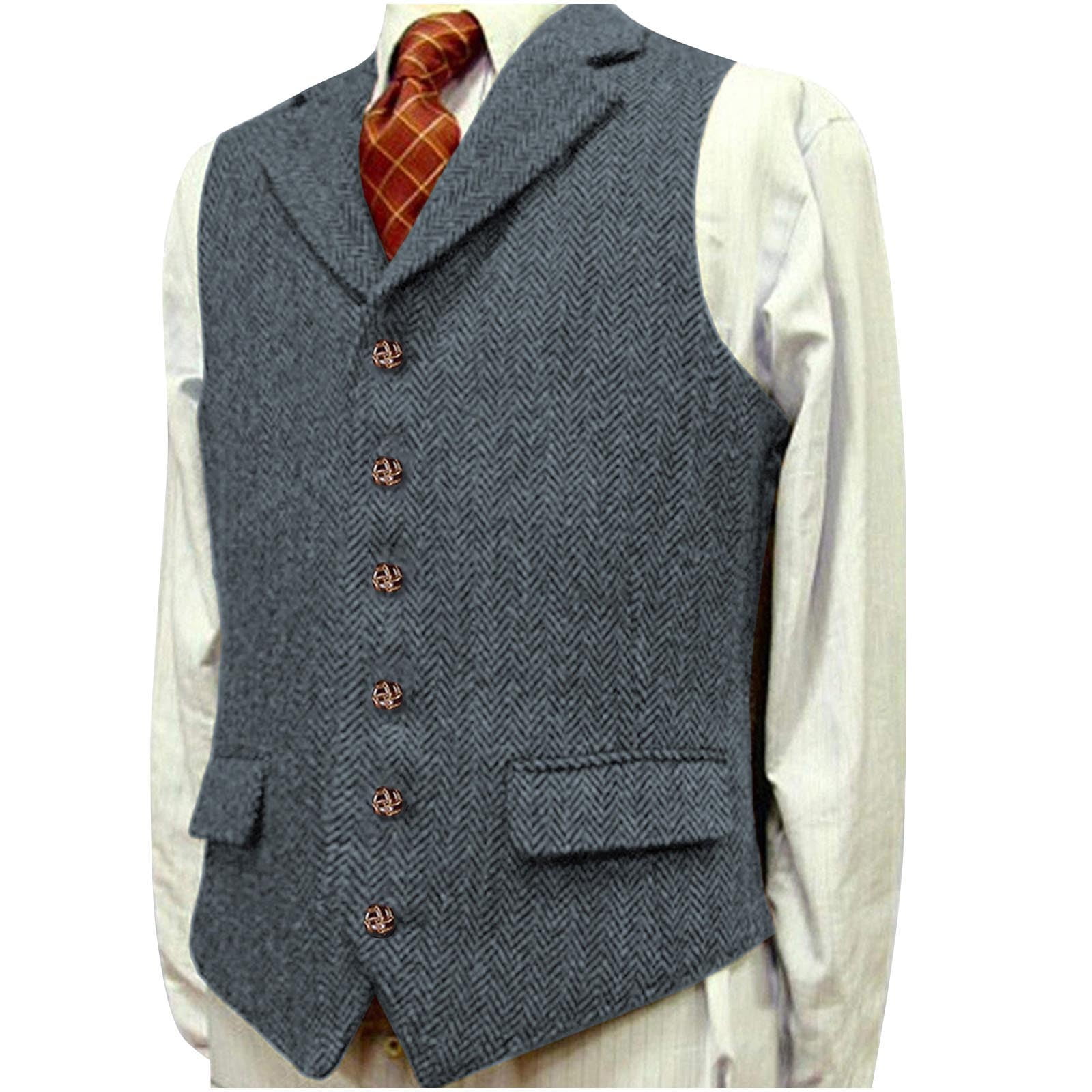 Mens Suit Vests Sleeveless Button-Down V Neck Collared Business Work ...