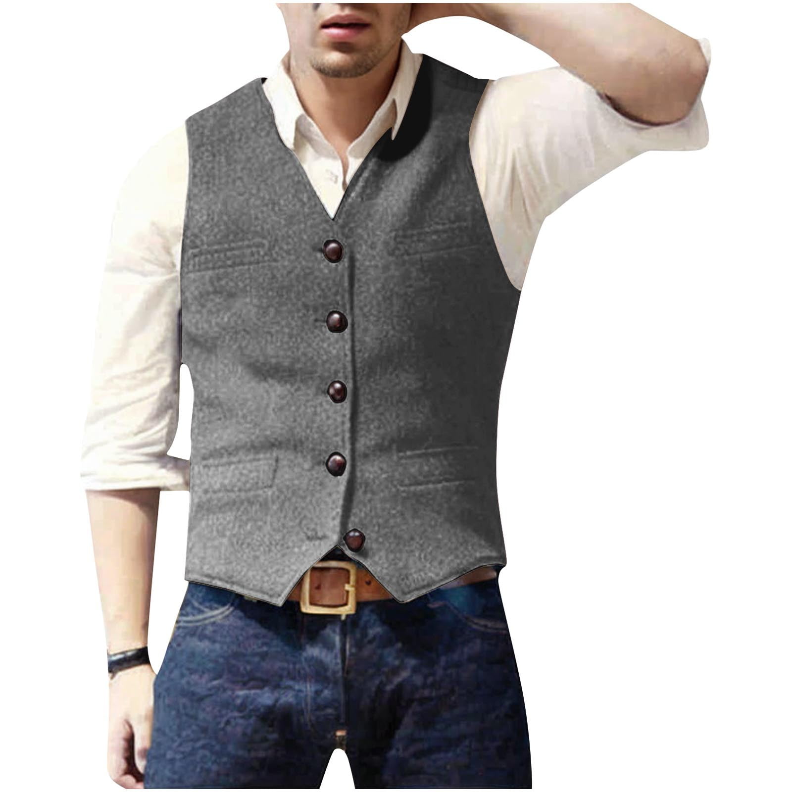 Mens Suit Vests Slim Fit Herringbone Waistcoat Business Casual Dress ...