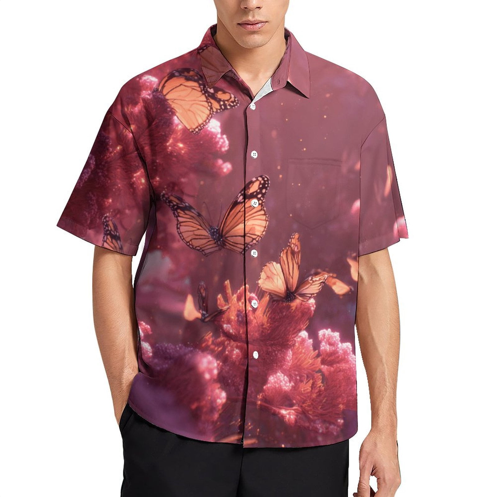 Mens Summer Butterflies Flutter Pink Magical Garden Shirts Button Down ...