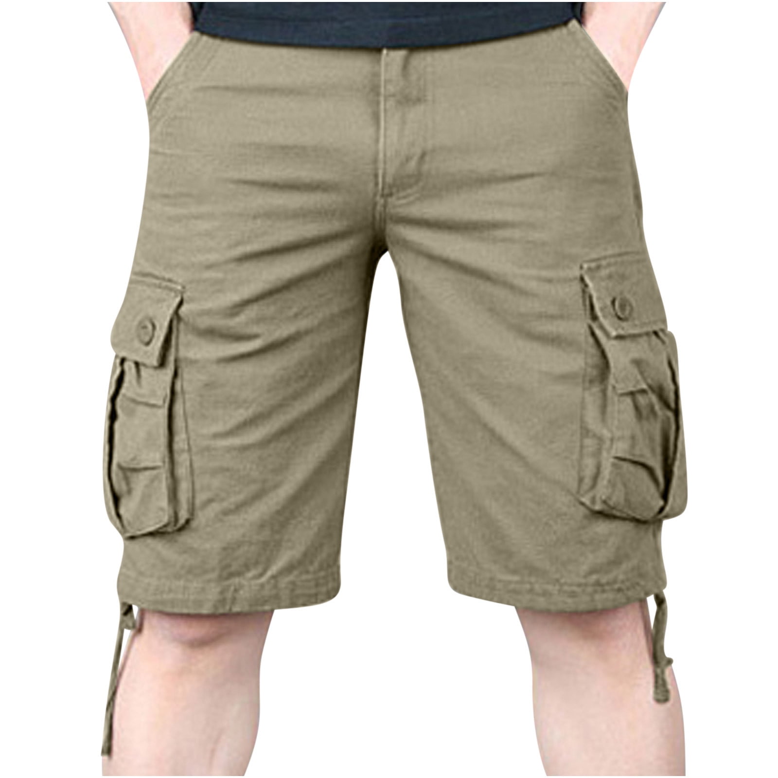 Mens Summer Cargo Shorts Cotton Drawstring Stretch Shorts Multi-Pocket ...