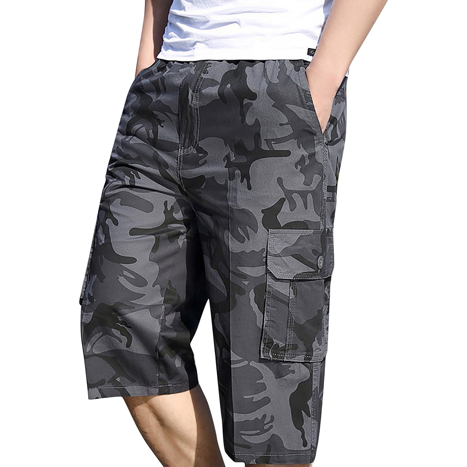 Mens Summer Casual Fitness Bodybuilding Printed Pocket Sports Shorts