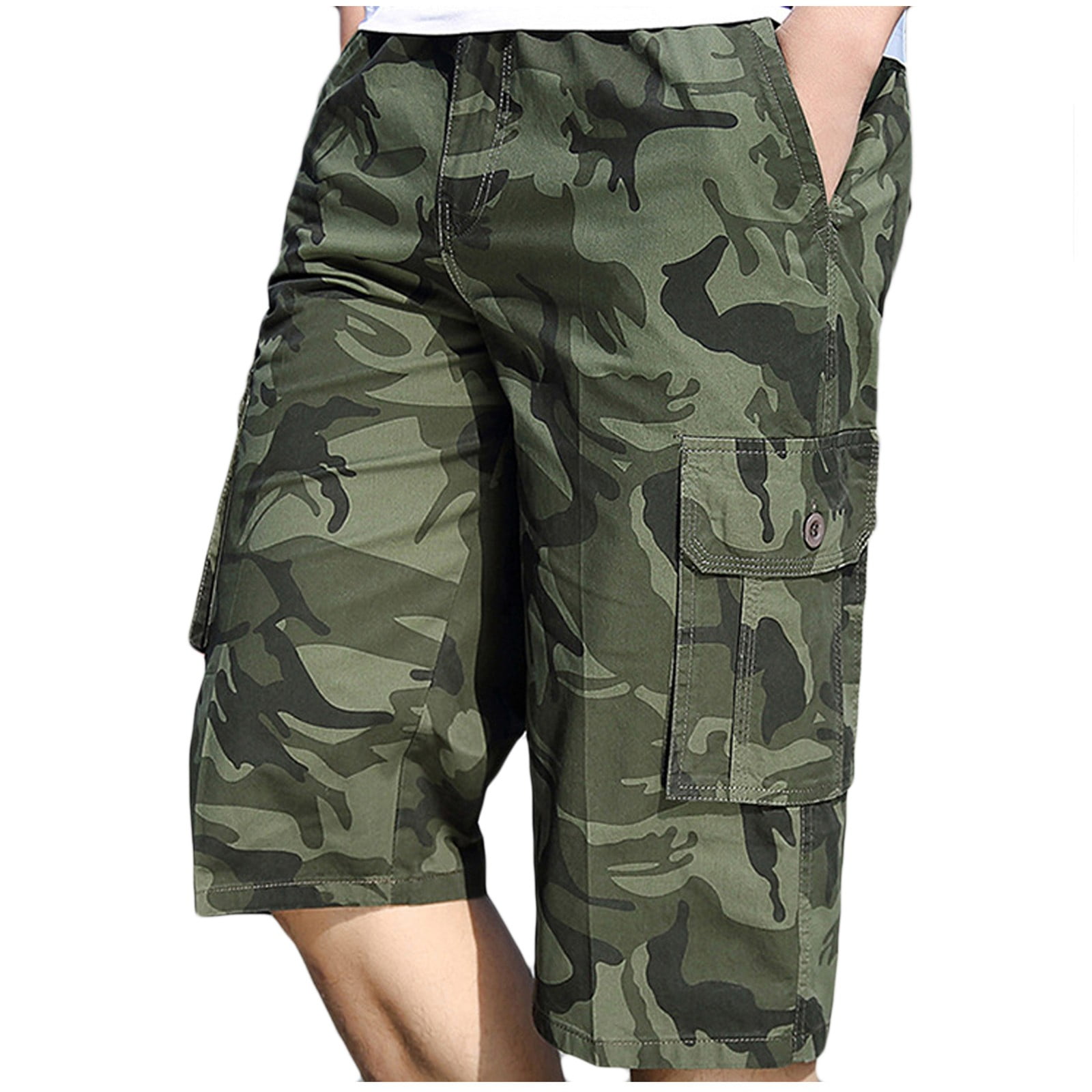 Mens Summer Casual Fitness Bodybuilding Printed Pocket Sports Shorts