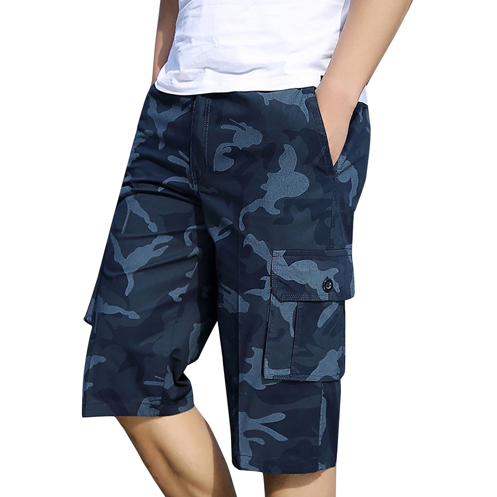 Mens Summer Casual Fitness Bodybuilding Printed Pocket Sports Shorts