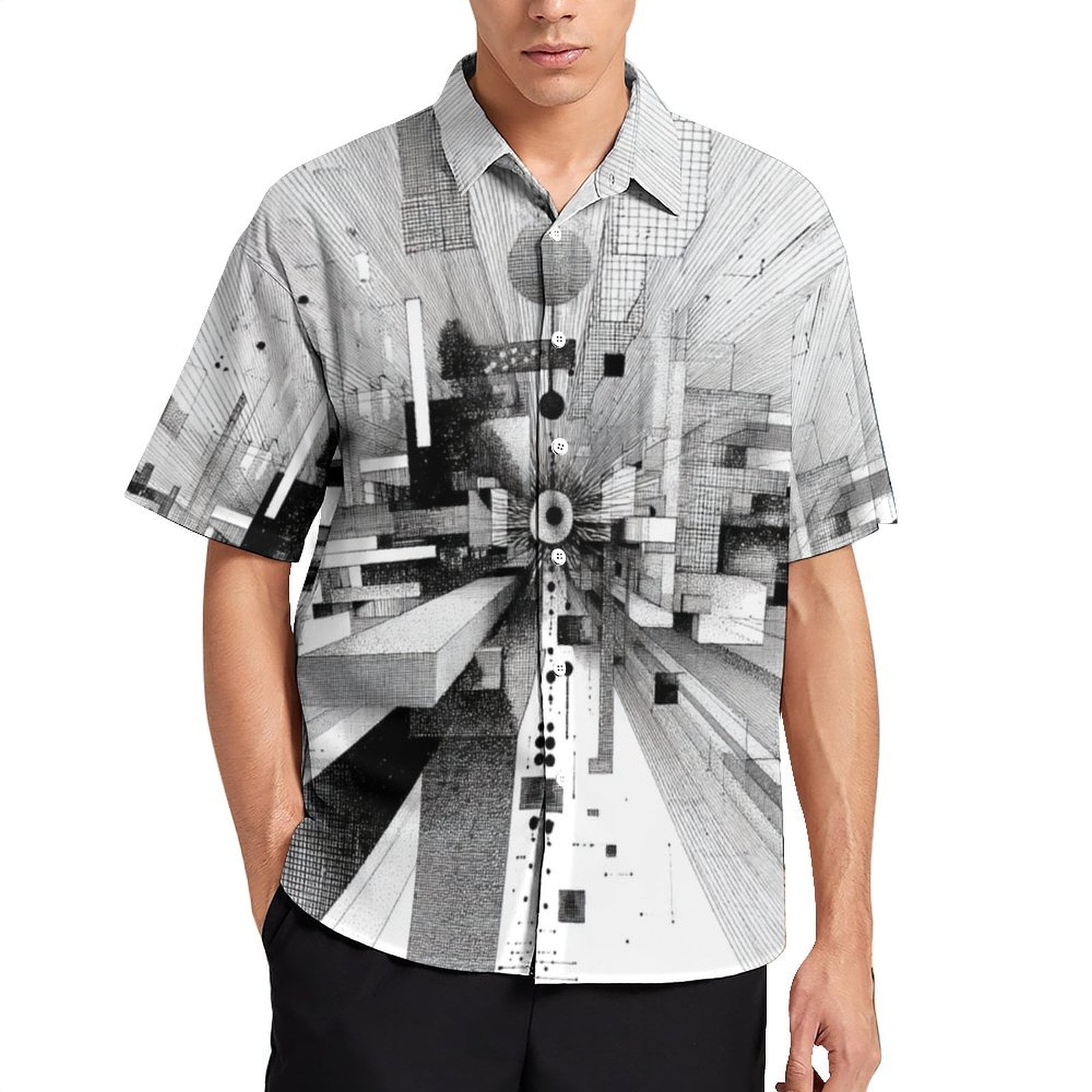 Mens Summer Colored Grid Geometry Shirts Button Down Short Sleeve ...